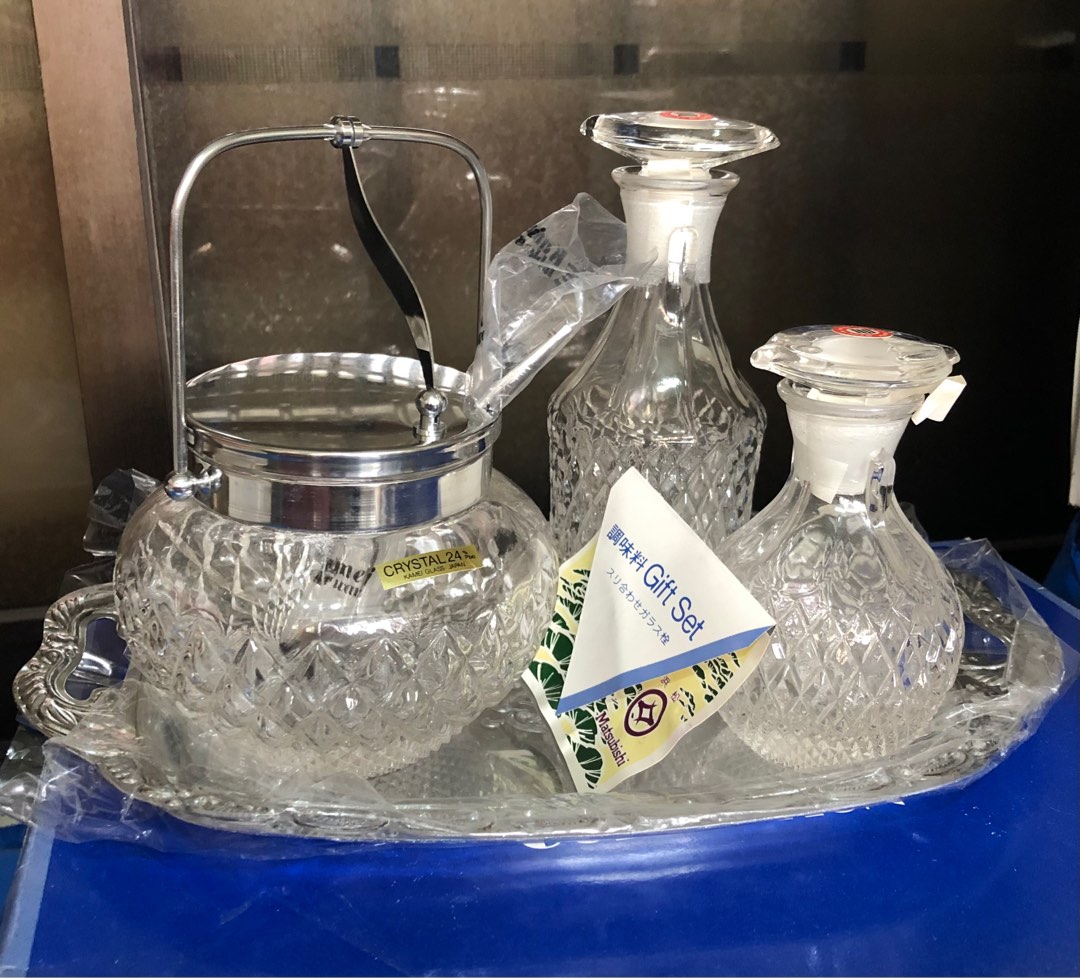 KAMEI CRYSTAL GLASS LIQUID DISPENSER SET, Furniture & Home Living ...