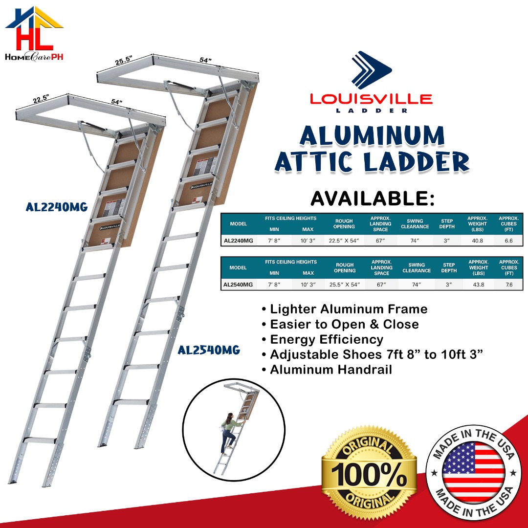 Louisville Aluminum Attic Ladder AL2240MG / AL2540MG, Furniture & Home ...