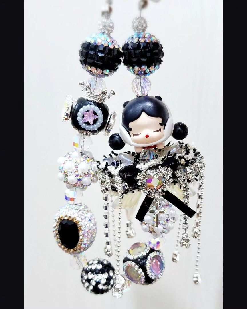 POPMART Classic Black Elegant Skull Panda Bag charm, Women's Fashion ...