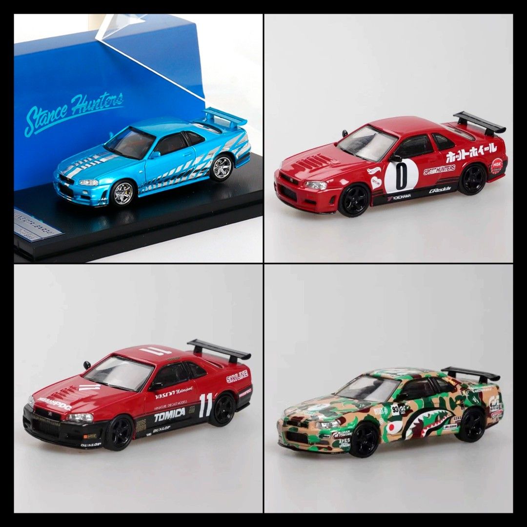 Preorders 1/64 Stance Hunters Skyline GTR R34 NFS Red Blue Aape Camo ...