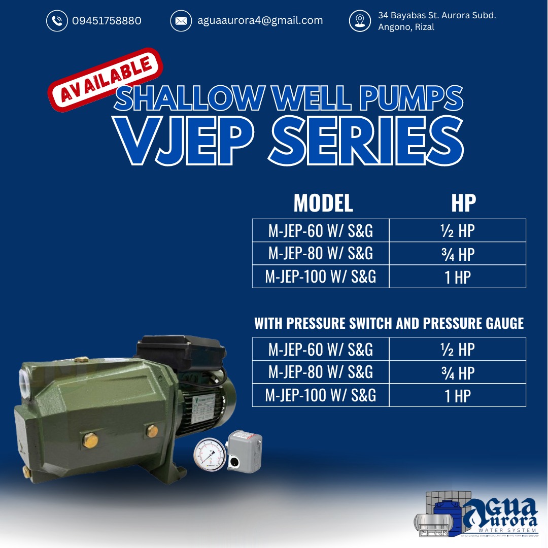 VERONA V-JEP SERIES SHALLOW WELL PUMP WITH PRESSURE SWITCH AND PRESSURE ...