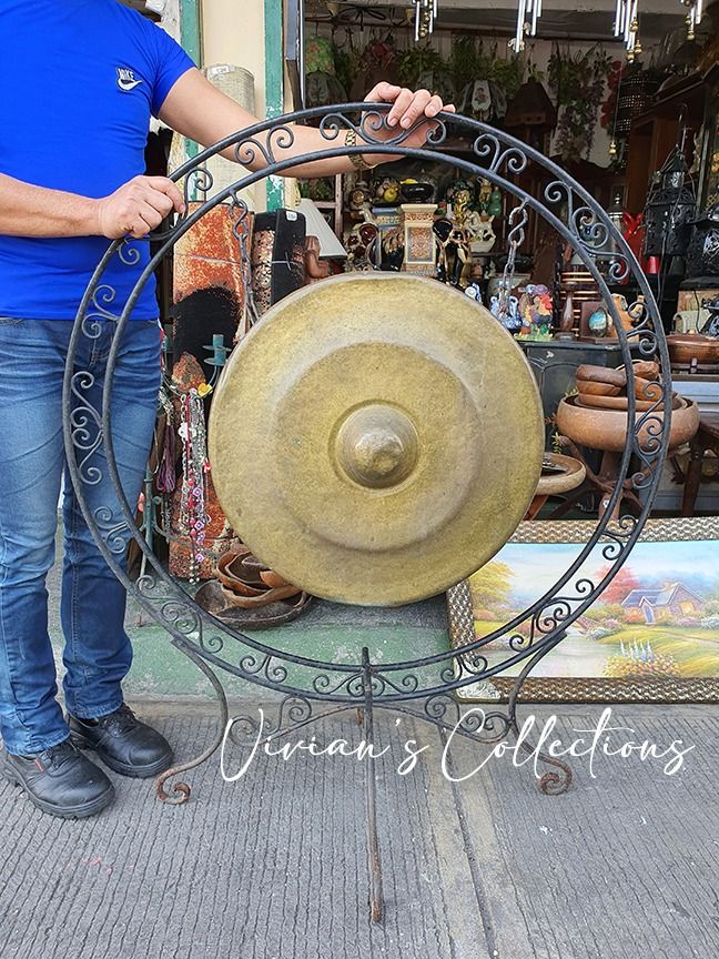 Vintage Giant/ Very Big Antique Brass Gong with Wooden Striker ...
