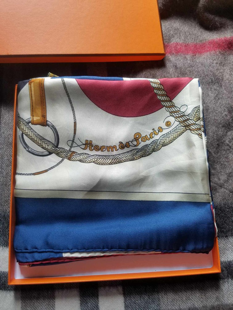 Vintage Hermès ''Clic Clac'' Twill Silk Scarf by Julia Abadie Artist Hermes Designer, Blue ...