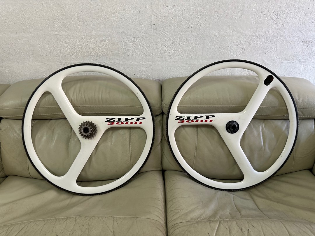 Zipp USA 3000 Tri Spoke monocoque carbon fibre kevlar tubular wheelset rim brake road bike ...