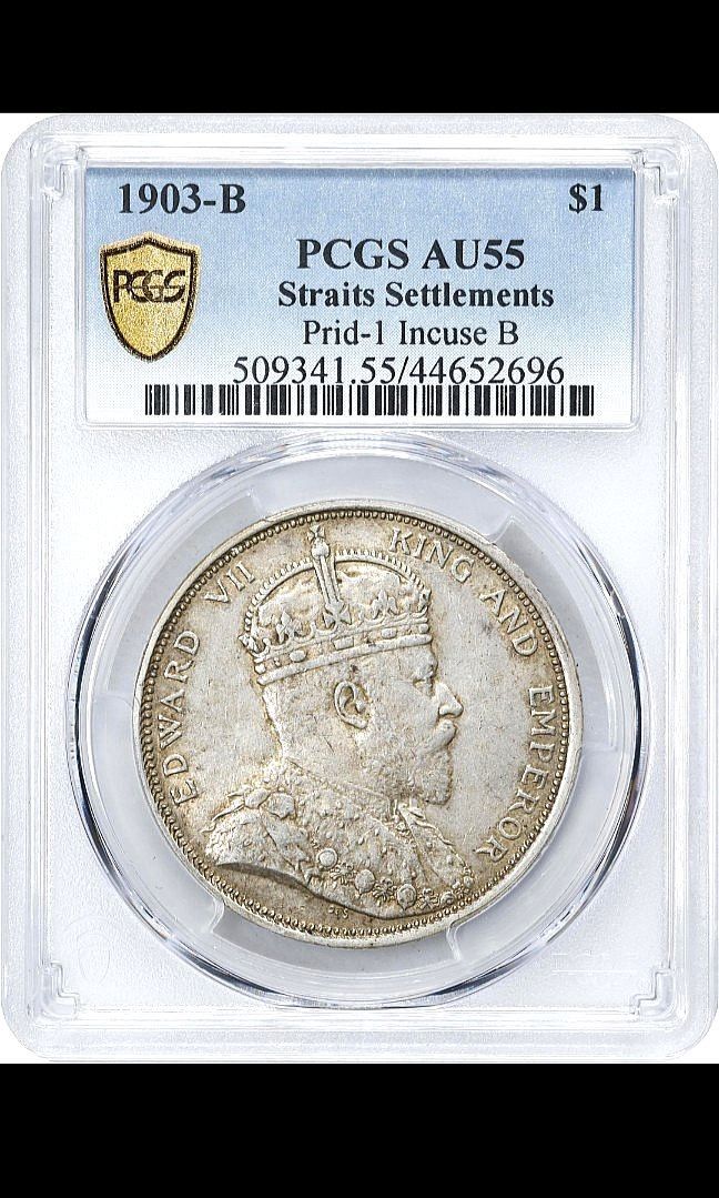 1903B Bombay Mint Incuse B Prid 1 One Dollar Straits Settlement King Edward VII PCGS AU 55 ...