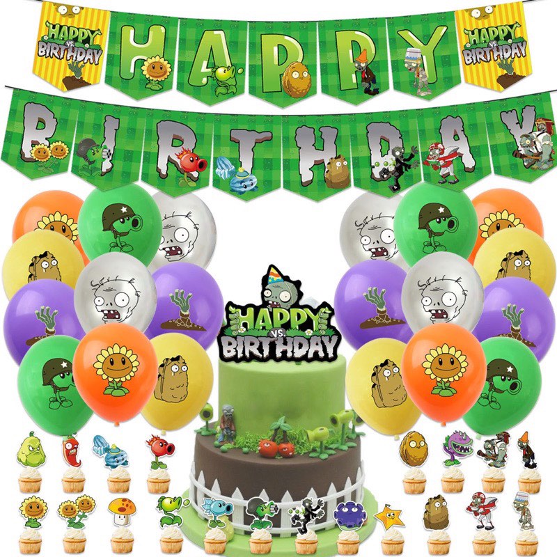 [Avail] Plants Vs Zombies Theme B PVZ Balloons Set Birthday Party ...