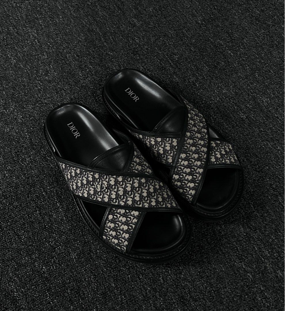 DIOR OBLIQUE LOGO CANVAS LEATHER SANDALS, Luxury, Sneakers & Footwear ...