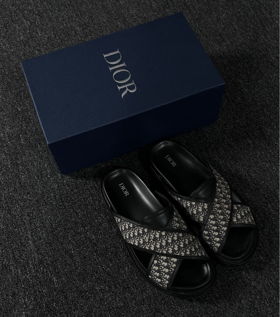 DIOR OBLIQUE LOGO CANVAS LEATHER SANDALS, Luxury, Sneakers & Footwear ...