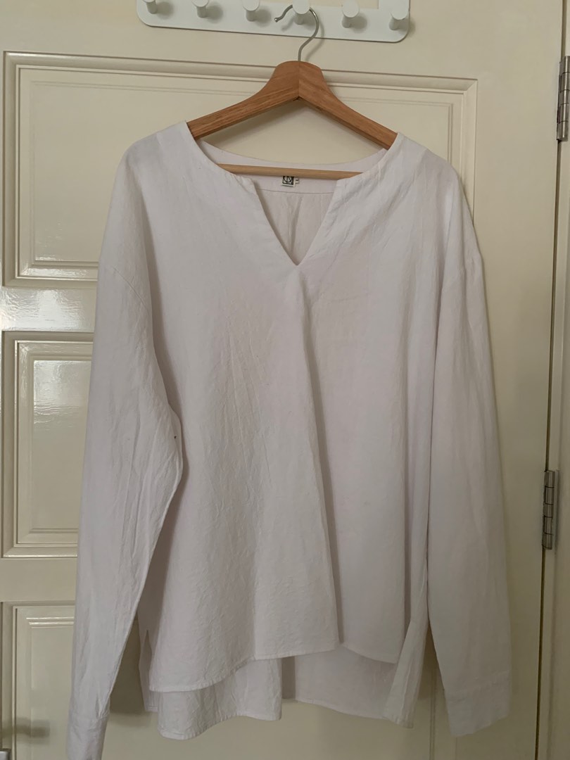 Linen Open V Long Sleeve Shirt, Men's Fashion, Tops & Sets, Tshirts ...