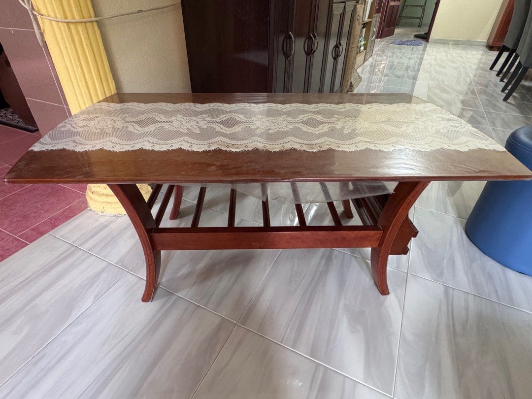Meja kayu wooden table hi tea table, Furniture & Home Living, Furniture ...
