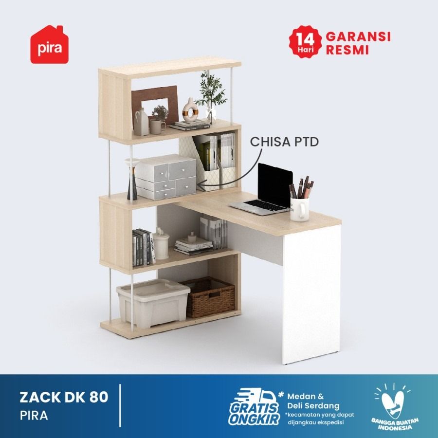 PIRA - ZACK DK 80 Meja Kerja / Meja Belajar dengan Rak Buku - ZACK PRO O-W, Perabotan Rumah di ...