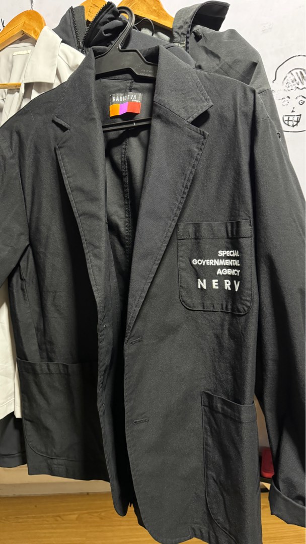 Radio Eva Embroidery Tailored Jacket (Black) NERV, Men's Fashion, Coats ...