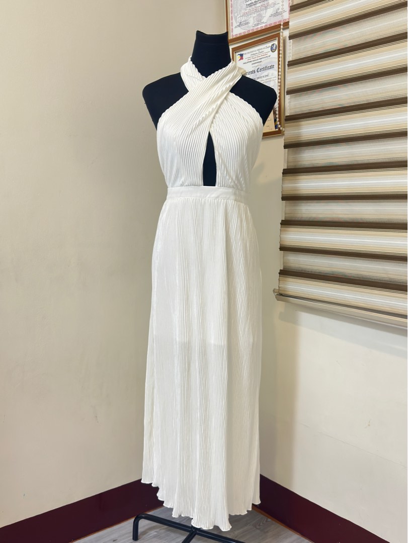 Satin Silk Electric Pleated Halter Backless Maxi Long Old Money ...