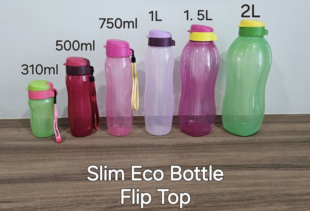 Tupperware Slim Eco Bottle come in different sizes 310ml 500ml 750ml 1L ...