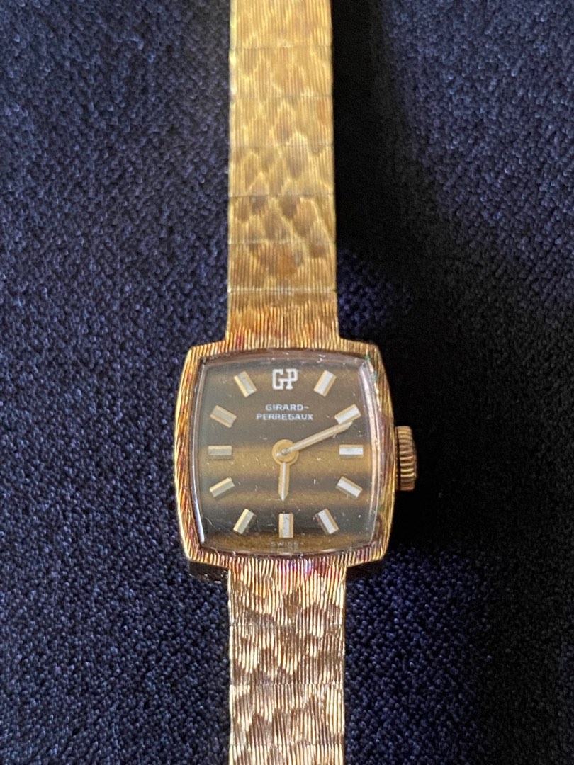 Vintage GP Girard-Perregaux Gold Tone Watch w/ Tiger Eye Dial, Luxury ...