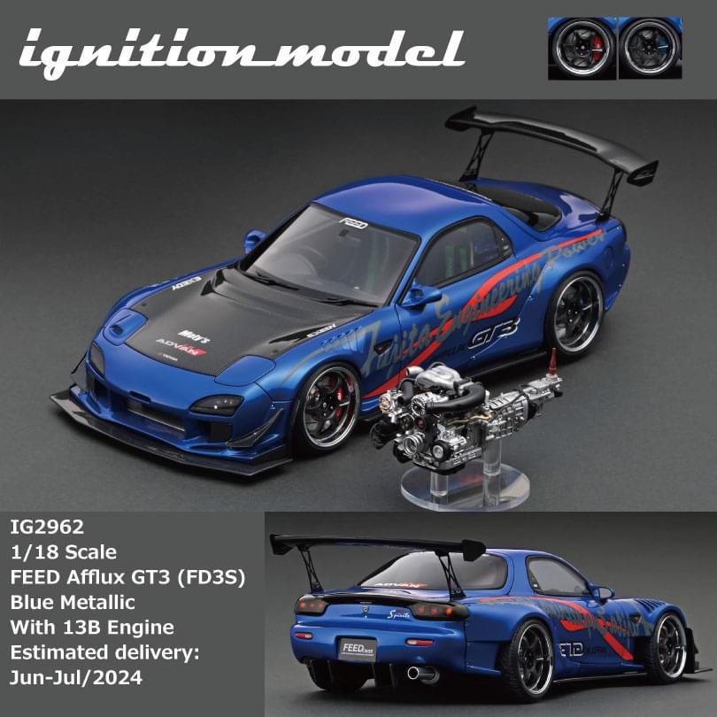 1/18 Ignition IG2962 FEED Afflux GT3 (FD3S) Blue Metallic With 13B Engine, Hobbies & Toys, Toys ...