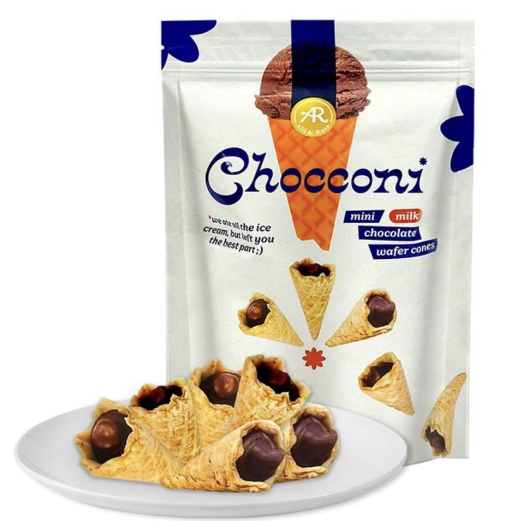 「現貨」A&R Chocconi 牛奶朱古力甜筒餅乾 397g, 嘢食 & 嘢飲, 包裝食物&即食食物 - Carousell