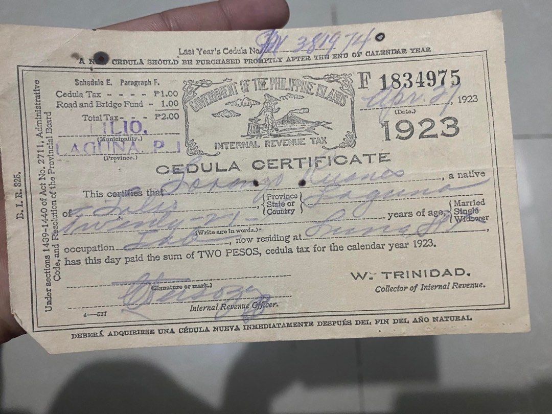 Antique 1920s Philippine Islands Cedula, Hobbies & Toys, Memorabilia ...