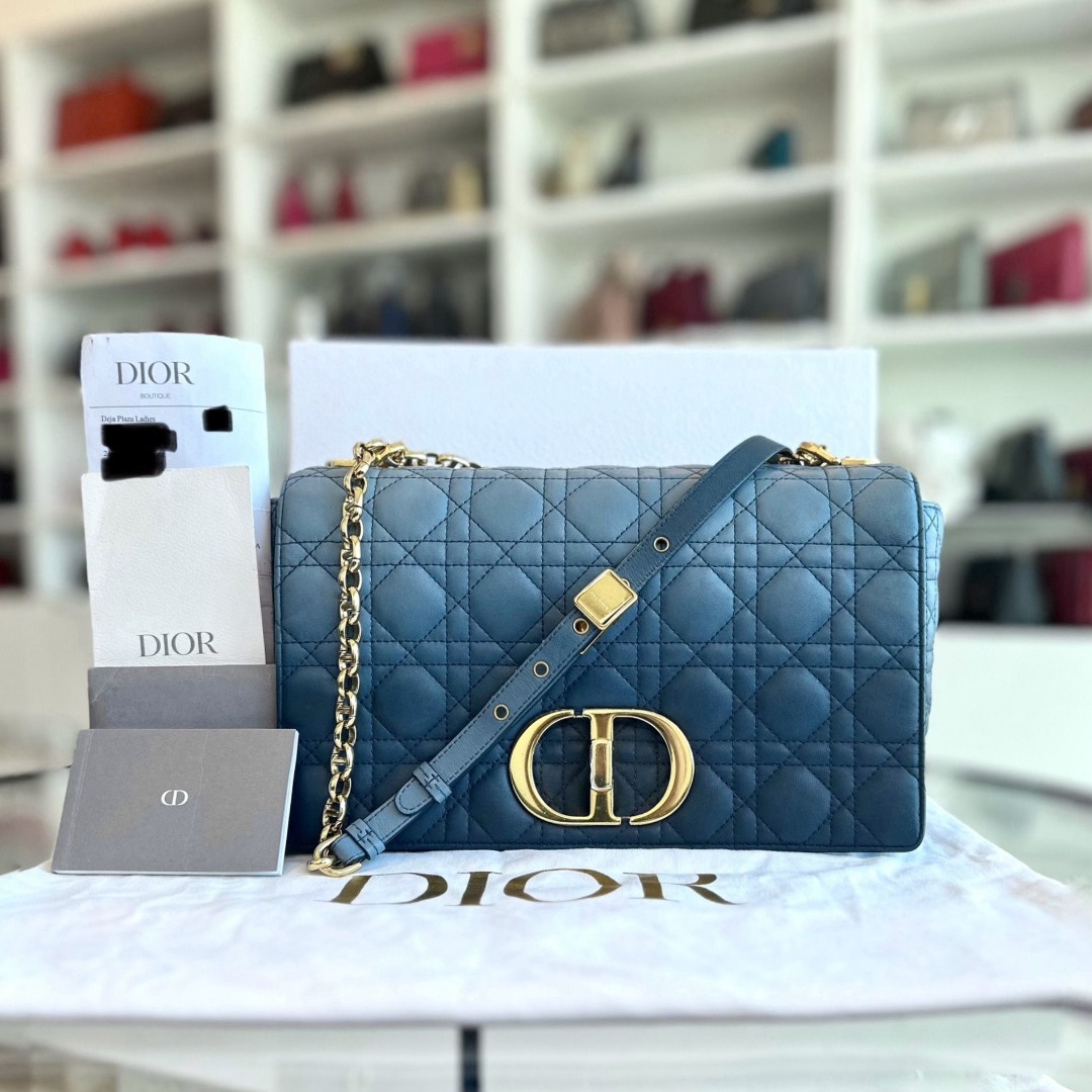 *Full Set Receipt* Dior Caro Large Flap Calfskin Gradient Blue GHW ...