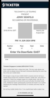 1 ticket of jerry seinfeld singapore on 6.14, Tickets & Vouchers, Event ...