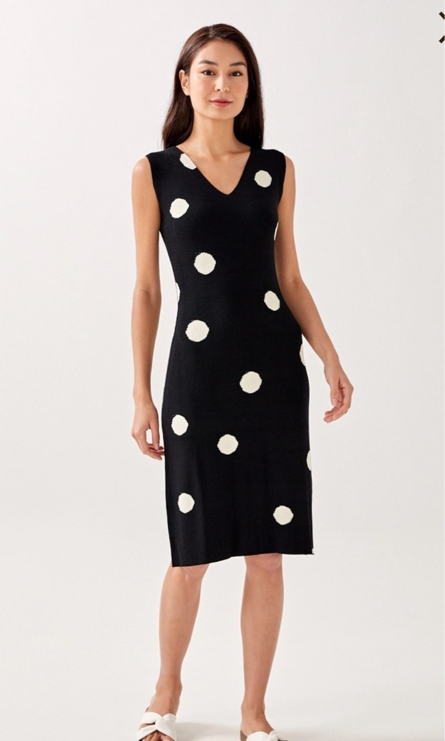 LB Polka Dot Knit Midi Dress, Women's Fashion, Dresses & Sets, Dresses ...