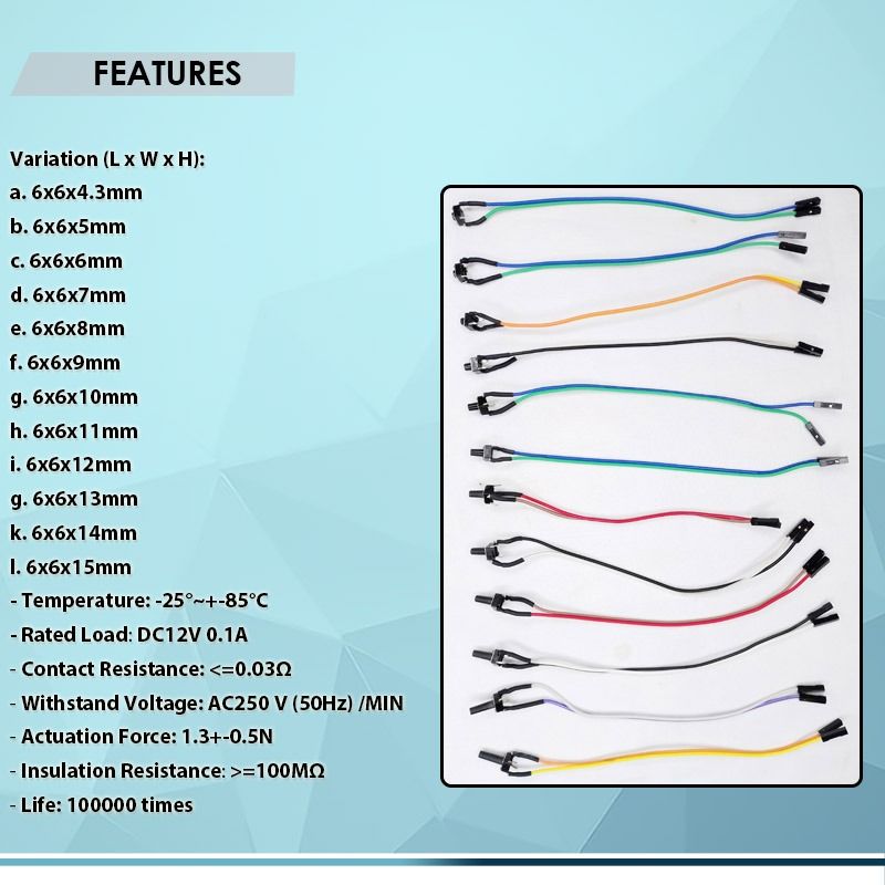 MINI PUSH BUTTON TACTILE MOMENTARY SWITCH with DUPONT WIRE, DIP SMD 4 ...