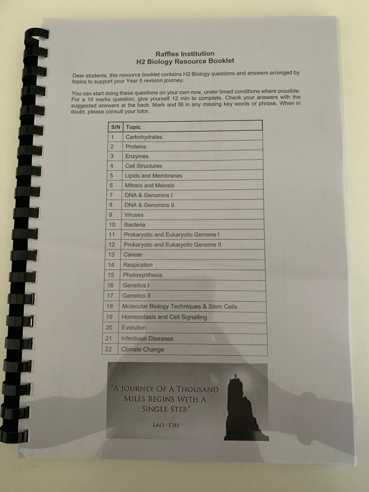 Raffles Junior College A Levels H2 Biology Topical Resource Booklet ...