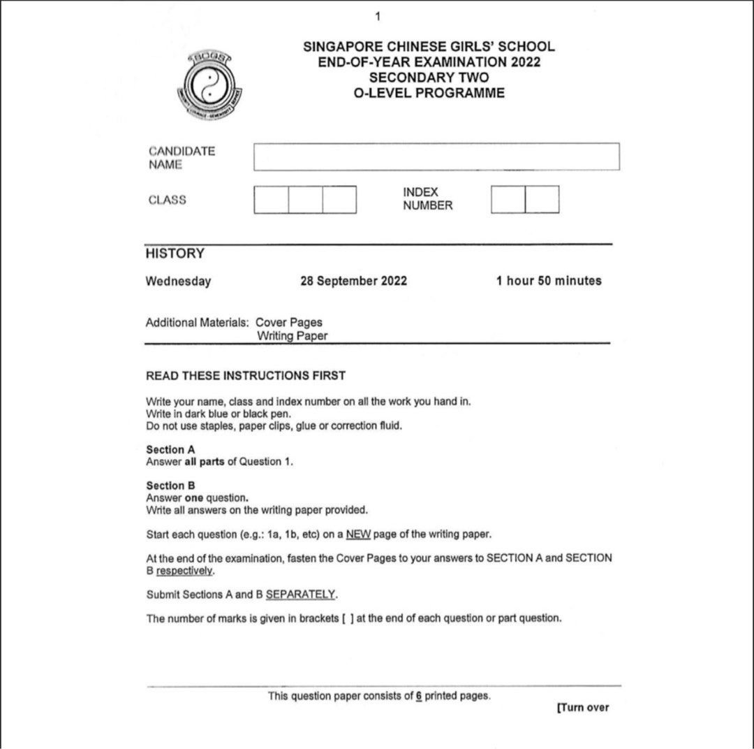 SCGS HISTORY LOWER SECONDARY SEC 2 HISTORY EXAM PAPERS & PRACTICES ...