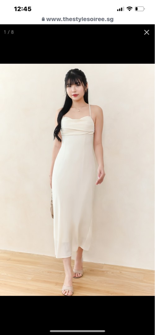 BNWT Clarelle Cross Back Midaxi Dress In Cream Yellow, Women's Fashion ...