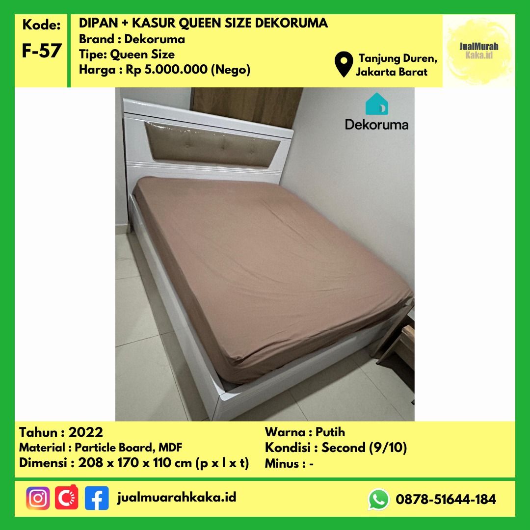 DIPAN + KASUR QUEEN SIZE DEKORUMA, Perabotan Rumah di Carousell