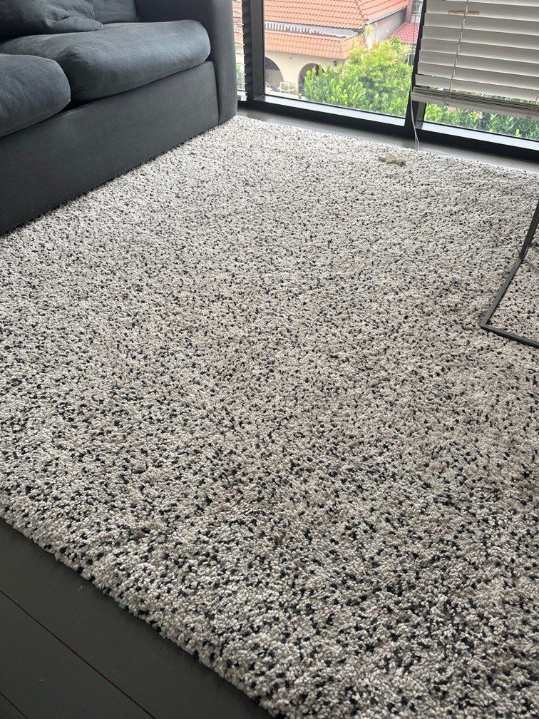 Extra large sized high-pile rug carpet black cream beige ikea vindum ...