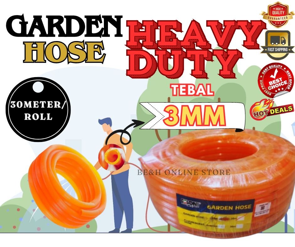 Paip Getah Hos Getah PVC Orange Thick Garden Hose Heavy Duty 3.0mm 30M ...