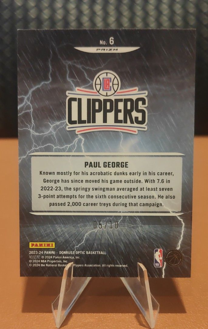 Paul George Gold /10 Raining 3's 2023-24 Donruss Optic Insert NBA ...