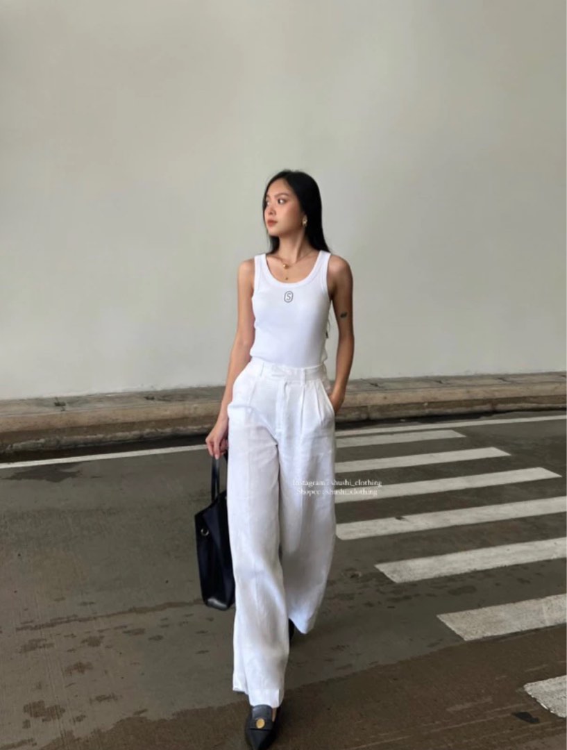 Shu Shi Clothing Premium Linen Wide Leg White Pants, Women's Fashion ...