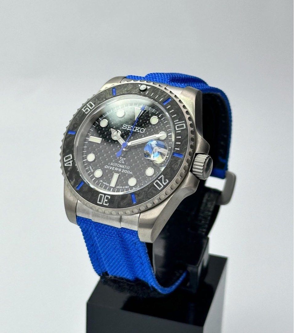Seiko Titanium Sub Mod (with Carbon dial and bezel) - Blue Edition ...