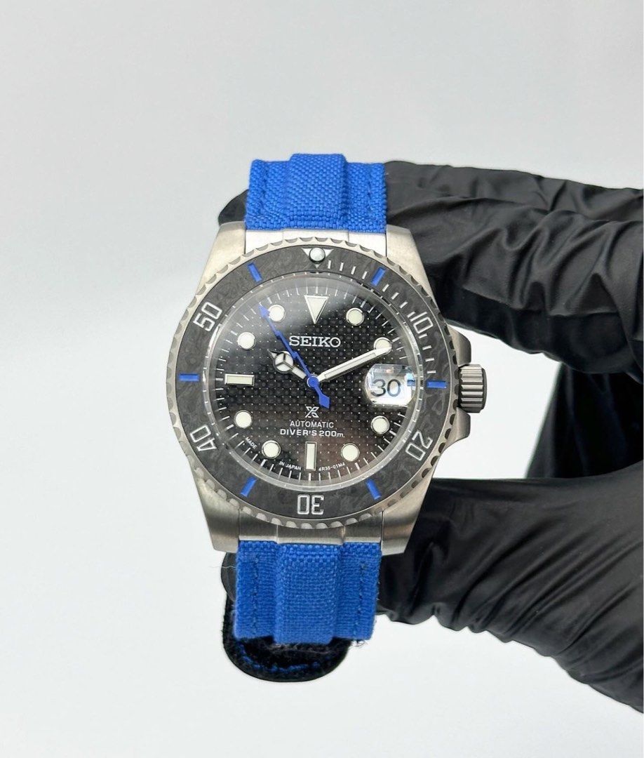 Seiko Titanium Sub Mod (with Carbon dial and bezel) - Blue Edition ...