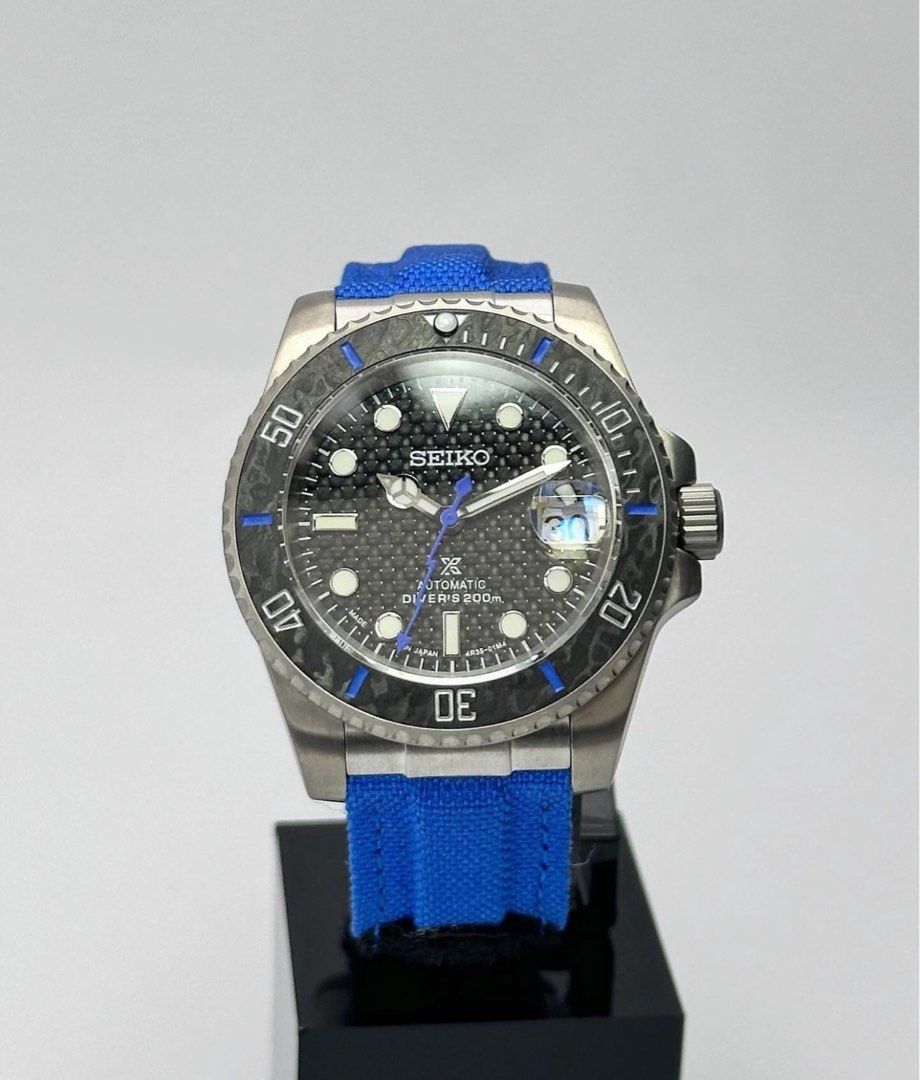 Seiko Titanium Sub Mod (with Carbon dial and bezel) - Blue Edition ...