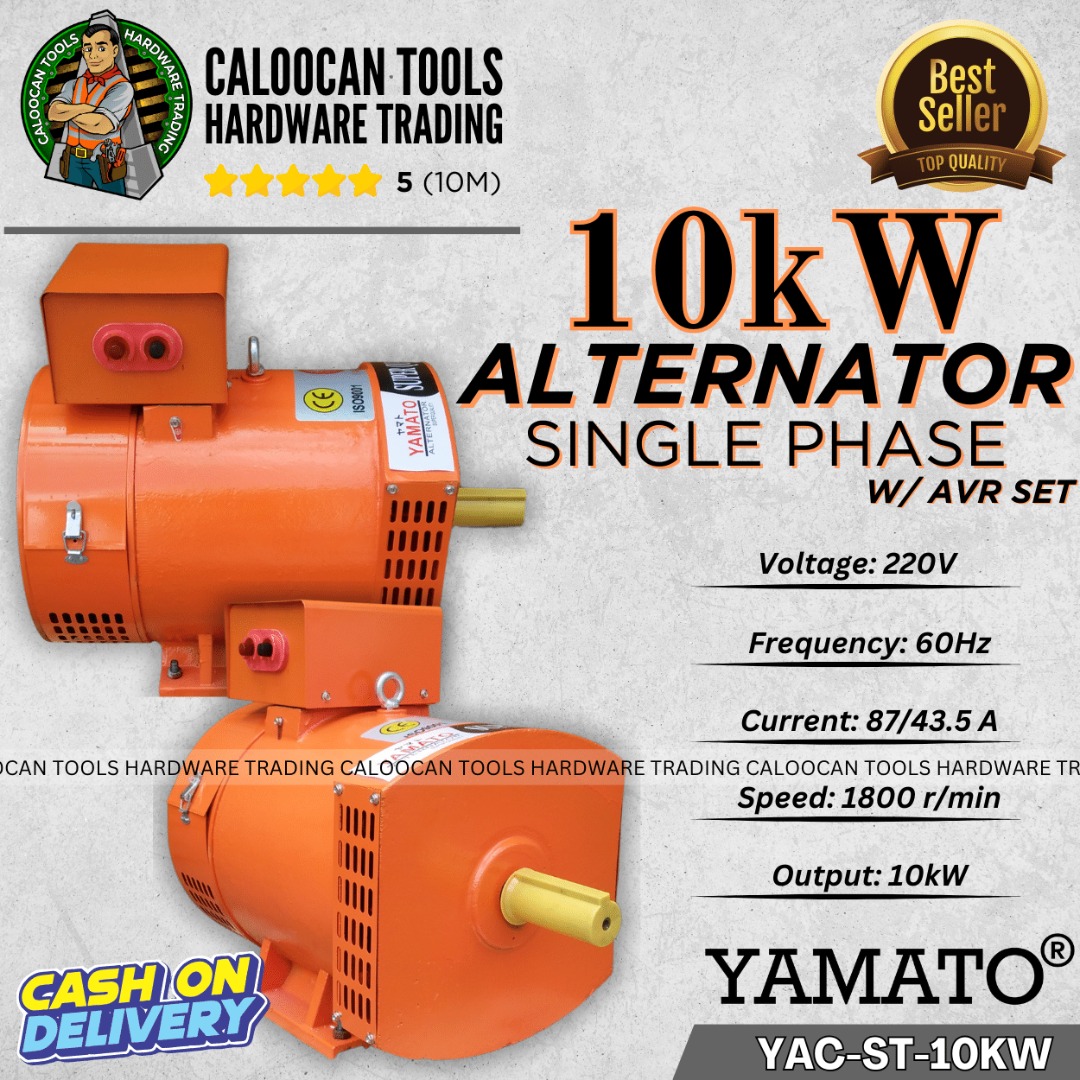 Yamato Alternator 10kW Single Phase w/ AVR Set 100% Copper (YAC-ST-10KW), Commercial ...