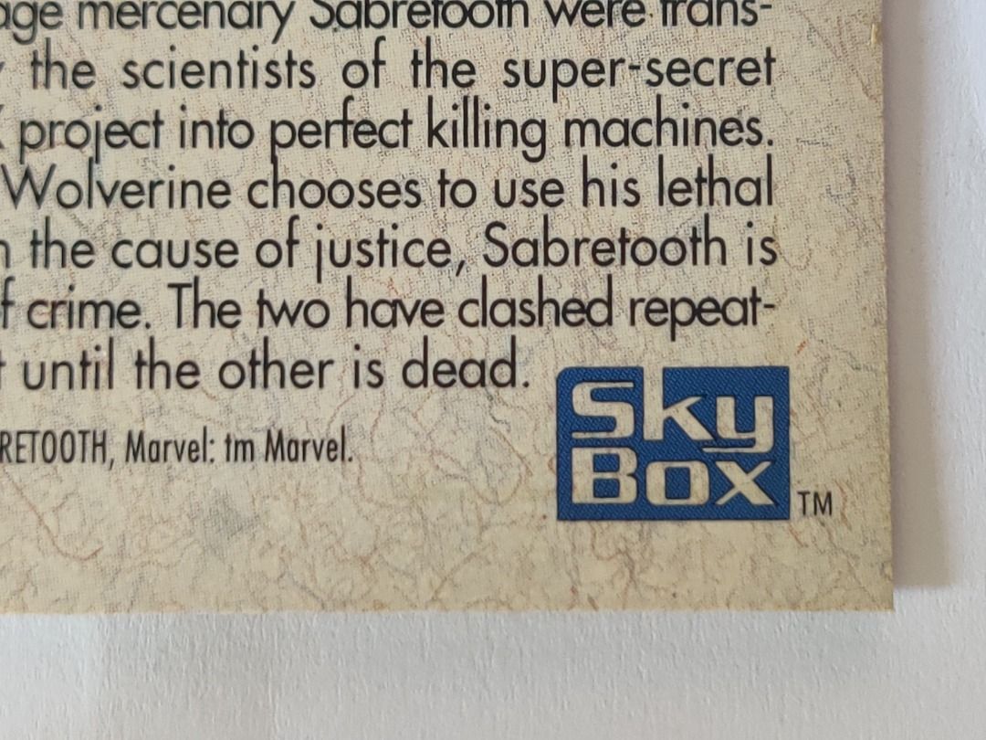 1992 SkyBox Marvel Masterpieces 3-D Wolverine vs. Sabretooth Battle ...