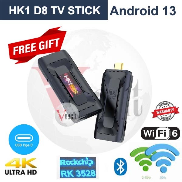 4K Android 13 Android TV Stick HK1 Rbox D8 Type C Rockchip RK3528 WIFI 2.4G/5G/6G and Bluetooth ...