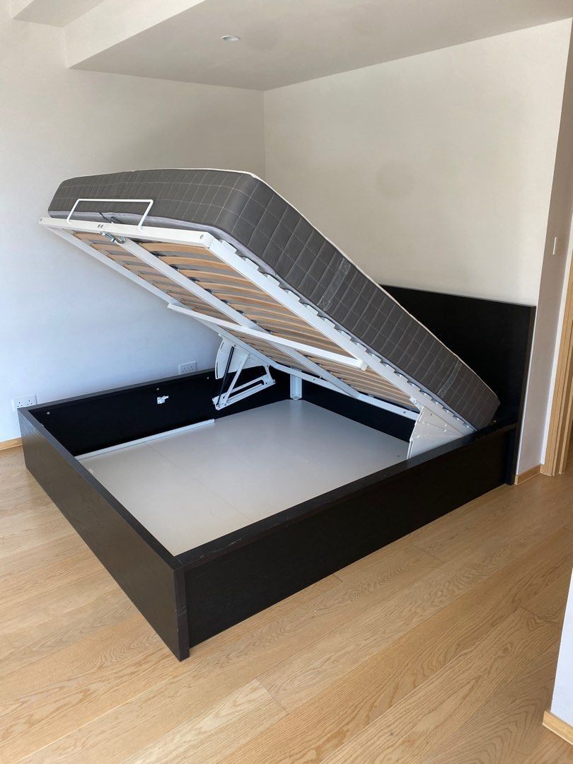 [ ONLY TODAY!! | FREE DISMANTLING! ] IKEA King ottoman bed frame 180x200cm | black brown ...