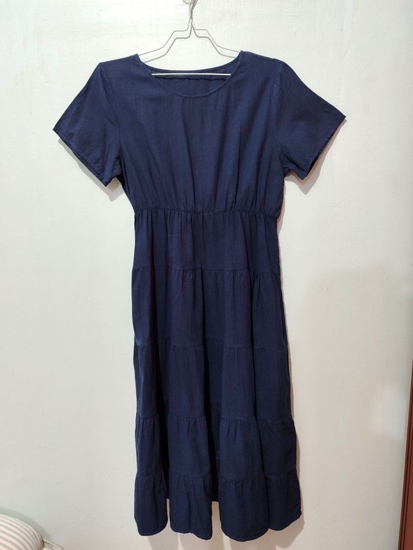[Baca deskripsi] Preloved - Dress Babydoll Midi Korea Katun Warna Denim ...