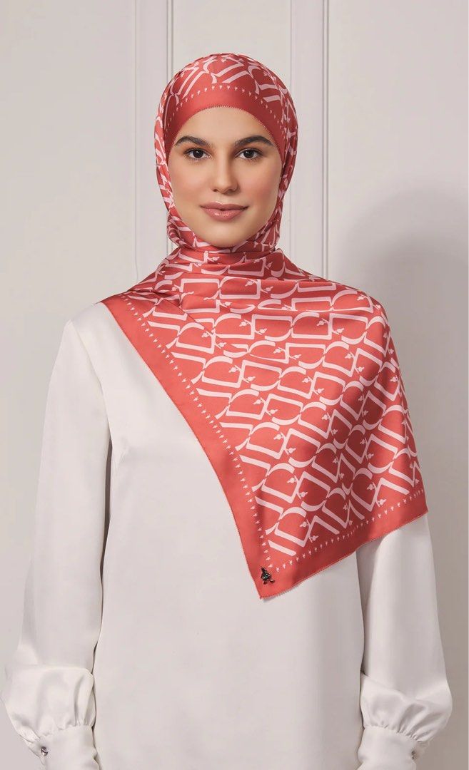 D Monogram dUCk Satin Silk Shawl in French Raspberry, Women's Fashion ...