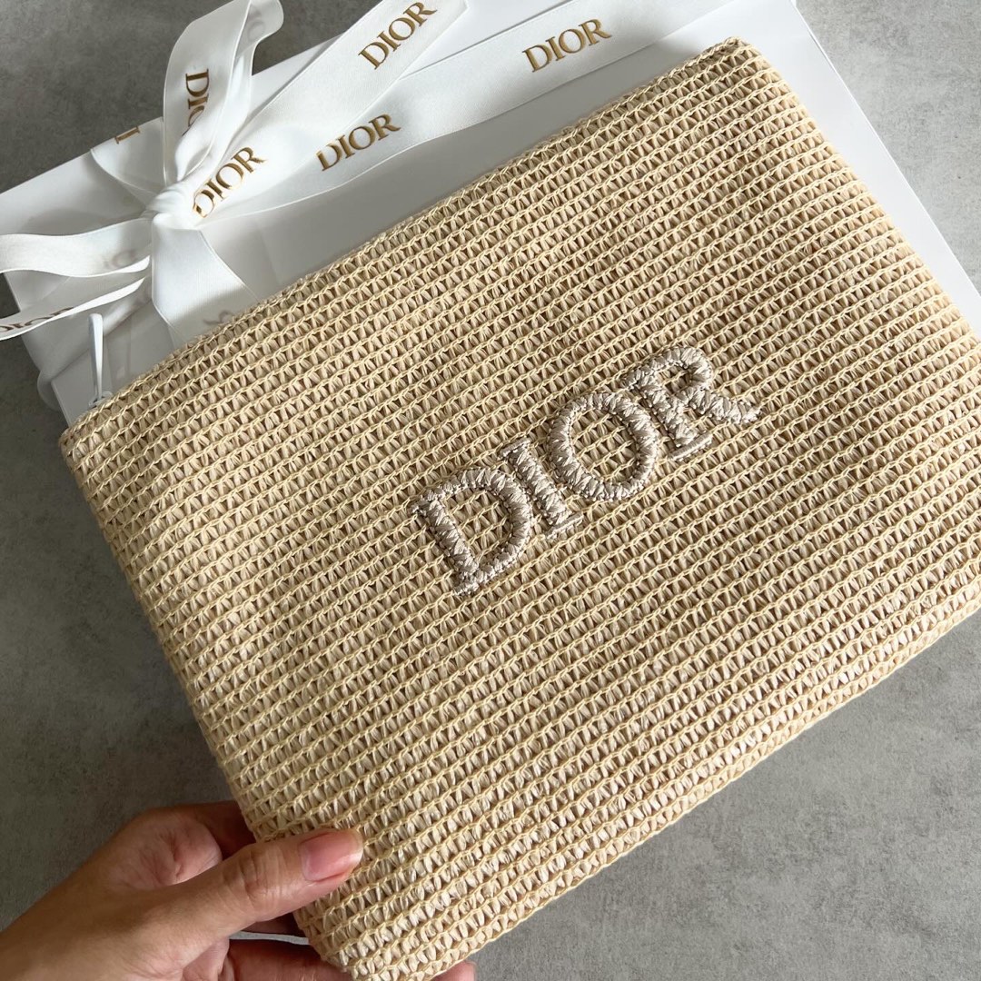 Dior beaute raffia pouch with free box and ribbon as shown [ACTUAL ...