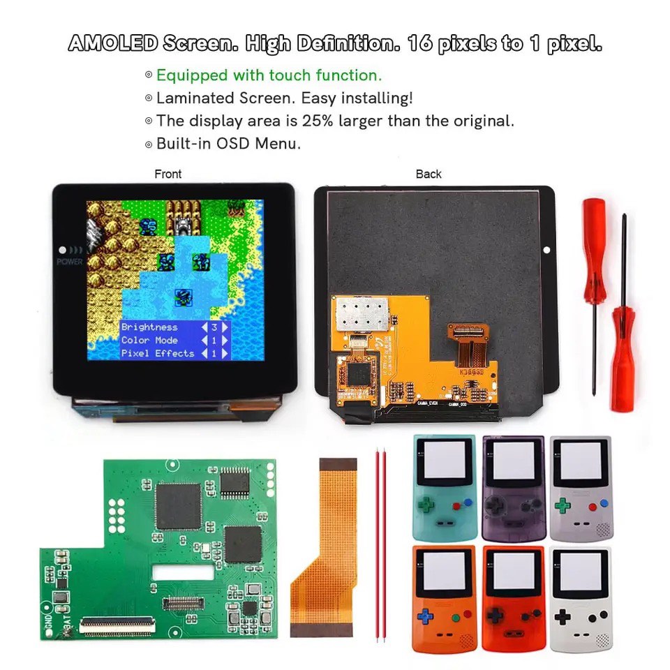 Gameboy Color OLED screen GBC OLED display with clear white housing ...