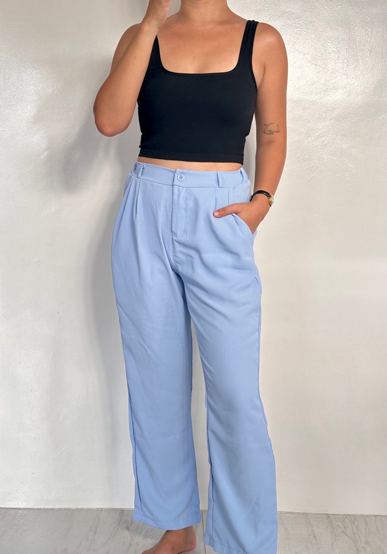 Light Blue Pants, Women's Fashion, Bottoms, Other Bottoms on Carousell