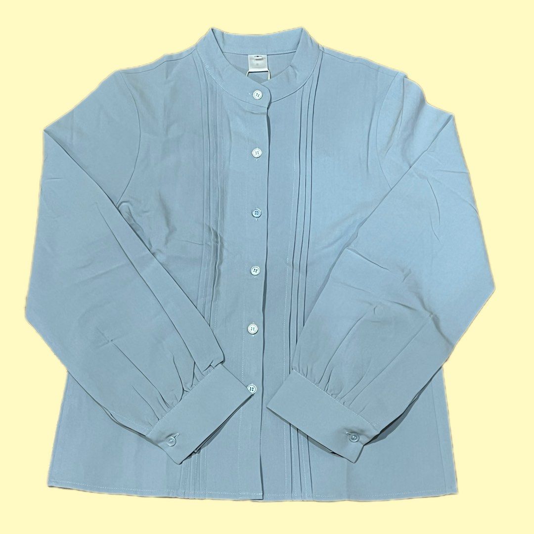 Pleated Blouse (Powder Blue), Women's Fashion, Tops, Blouses on Carousell