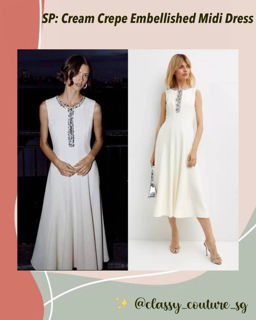 Self Portrait Cream Crepe Embellished Midi Dress with Sequin Keyhole ...