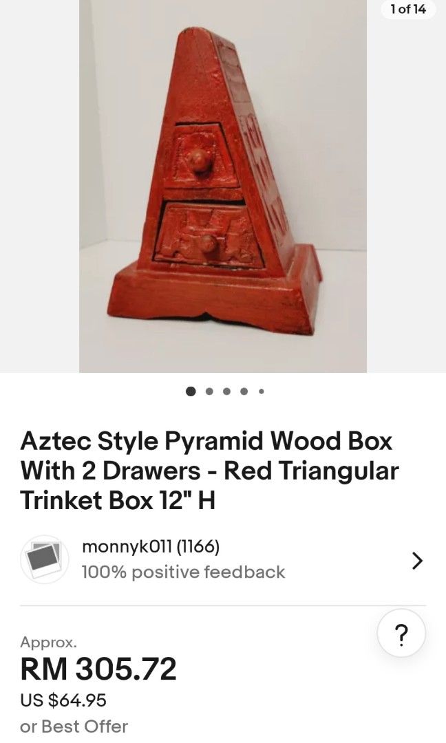 Aztec Style Pyramid Wood Box With 2 Drawers -Triangular Trinket Box ...