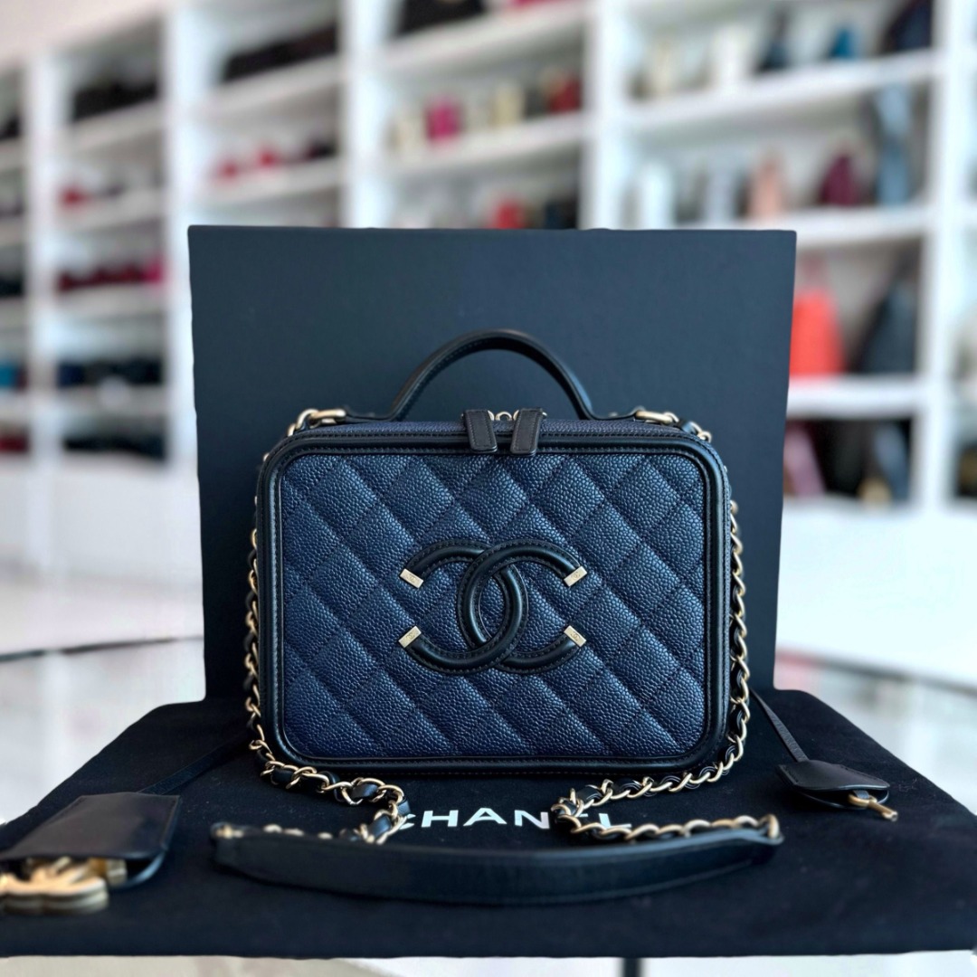 Chanel Medium Vanity Case Caviar Dark Blue GHW No 24, Luxury, Bags ...